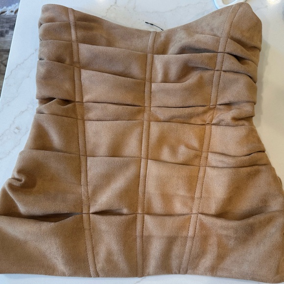 Retrofete | Tops | Retrofete Xs Brown Suede Tube Top With Gold Zipper ...